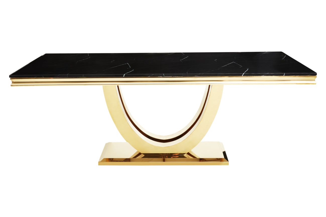 Black and Gold Marble Rectangular Dining Table 200cm - Salty Casa