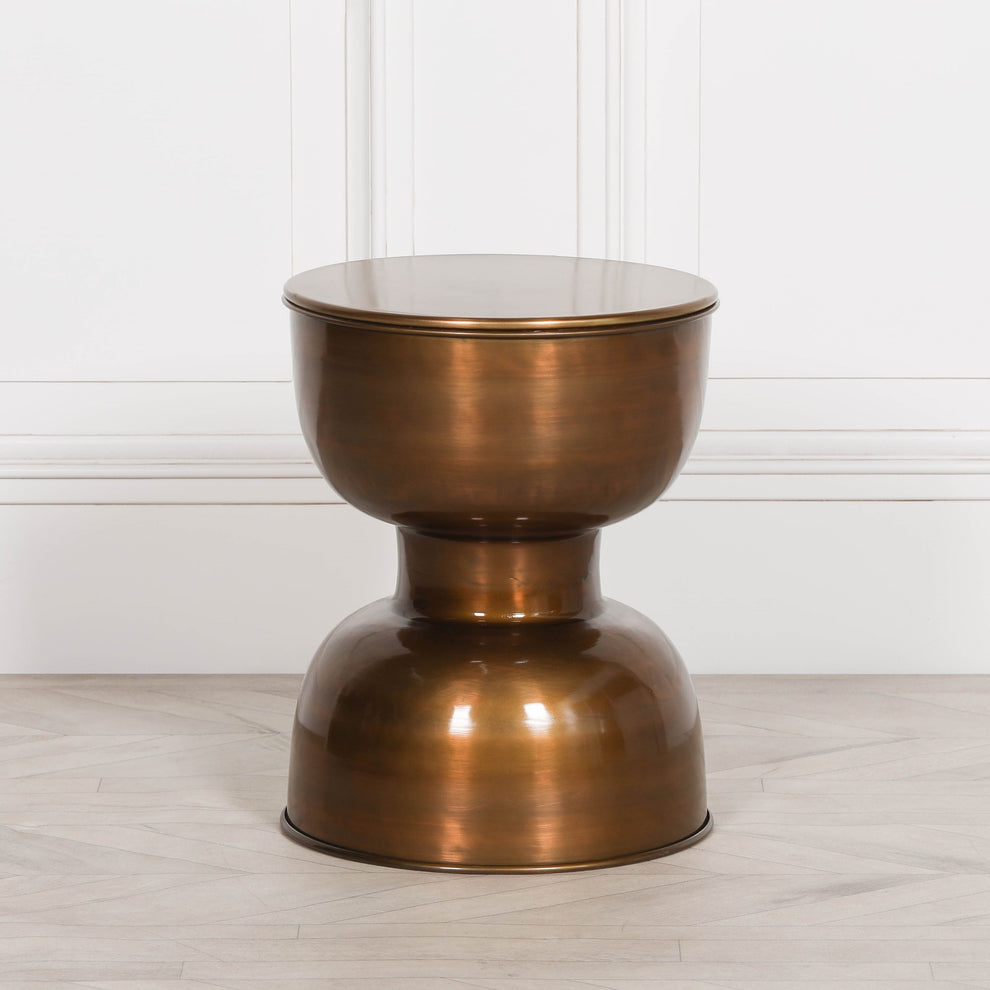 Contemporary Brass Circular Hourglass End Table – Salty Casa