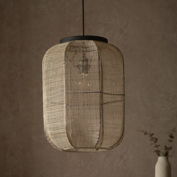 Natural Linen Pendant Light Shade | Cylinder or Round - Salty Casa